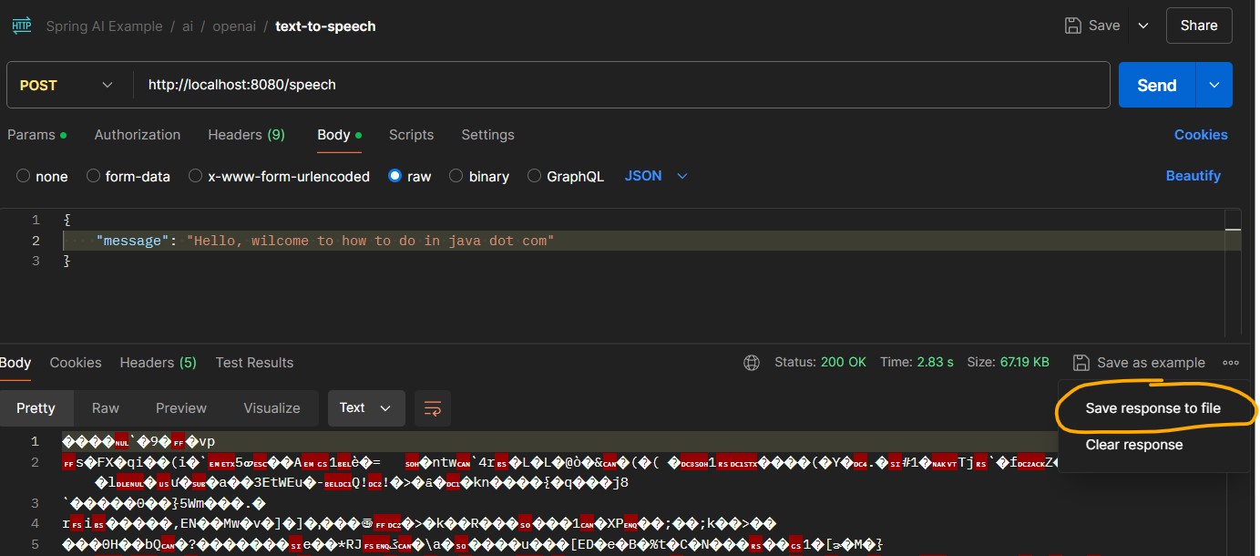 Spring AI SpeechModel: Text to Speech Example
